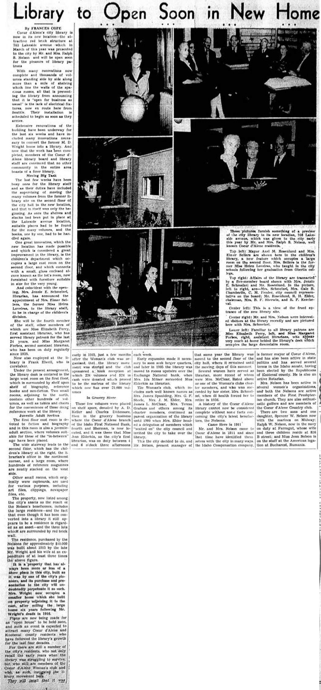 HISTORY OF THE CDA LIBRARY – Coeur d'Alene Public Library